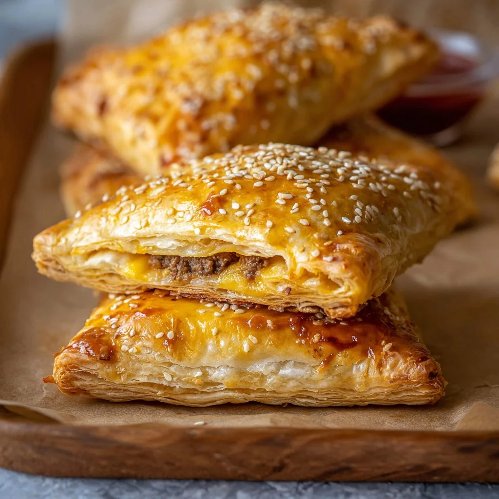Savory Cheeseburger Puff Pastry Pockets